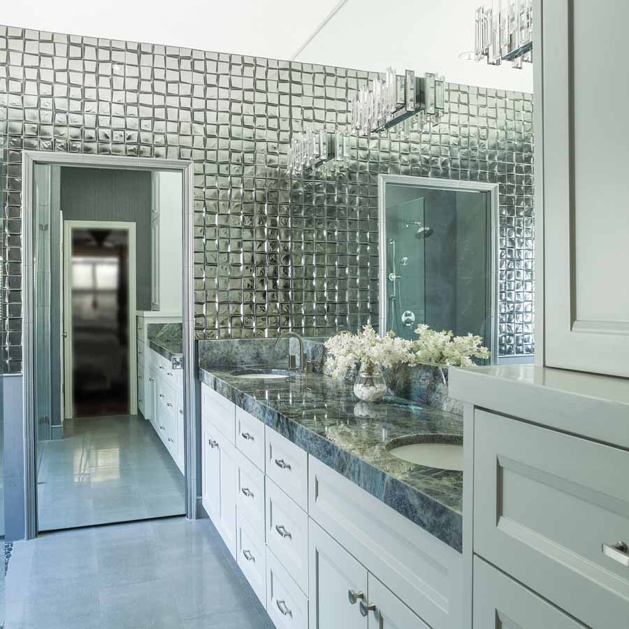 Sideview Glass Shimmers in Primary Bath Renovation - Crossville Studios